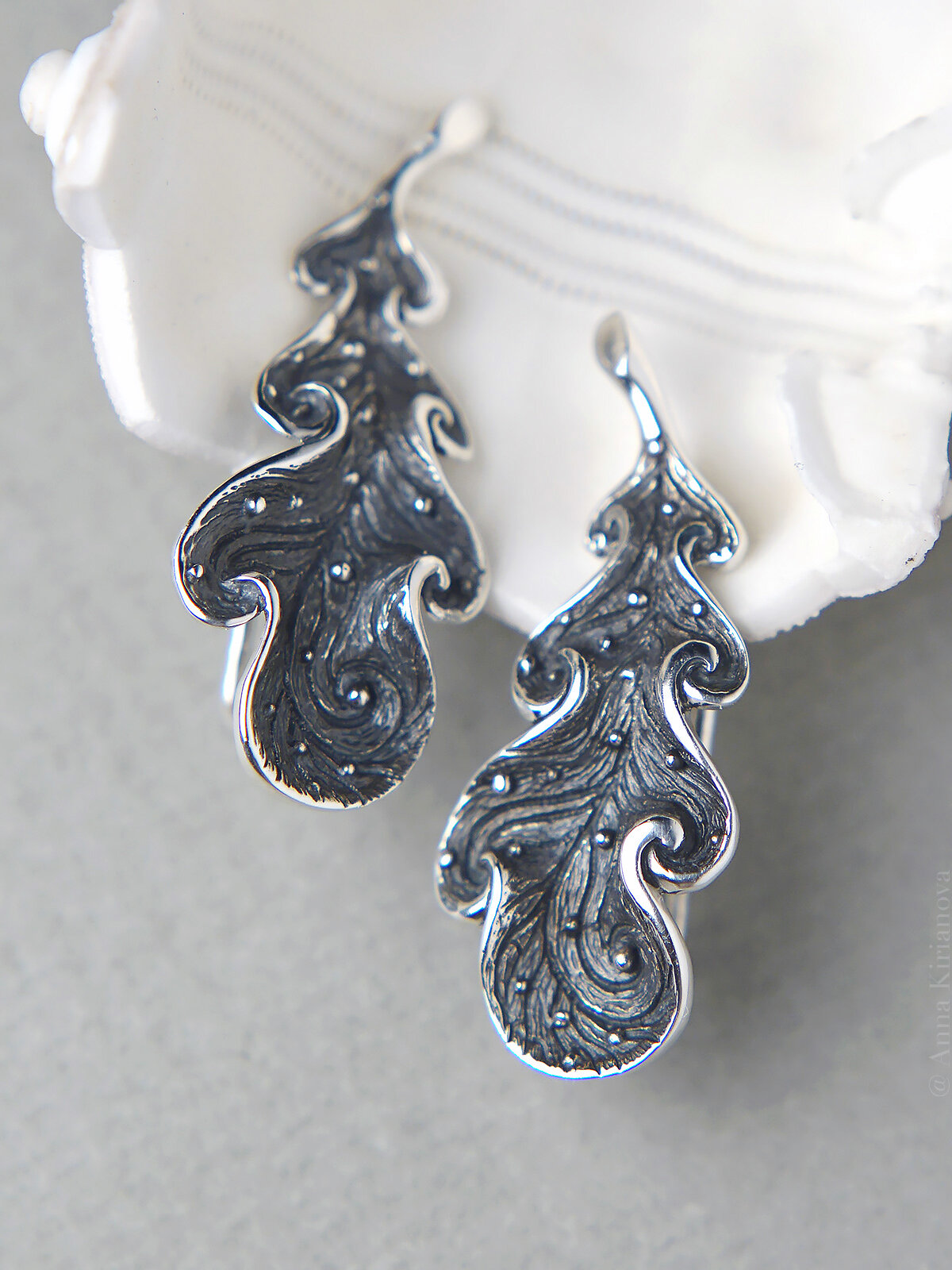 Серьги клаймберы, серебро, 925 проба, чернение, оксидирование