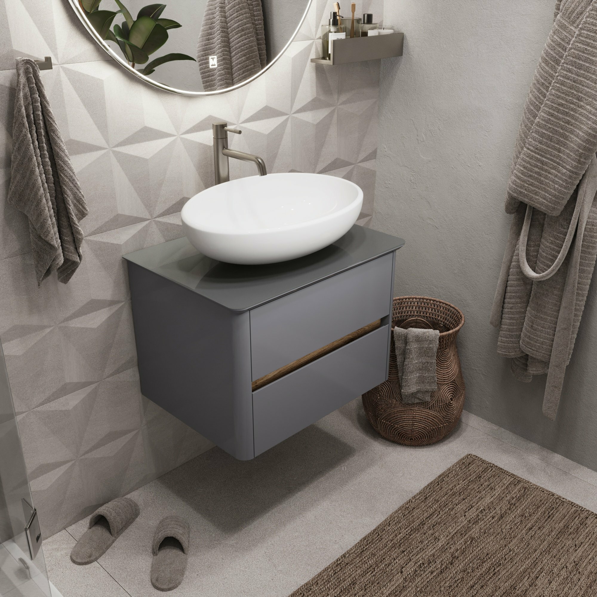 Подвесная тумба под раковину в ванную 60х45 см Monro MARKA ONE, цвет Серый Ц0000036664