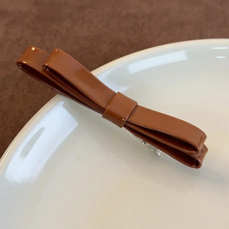 HPUNK Ретро глянцевые кожаные заколки с бантом Коричневый, B