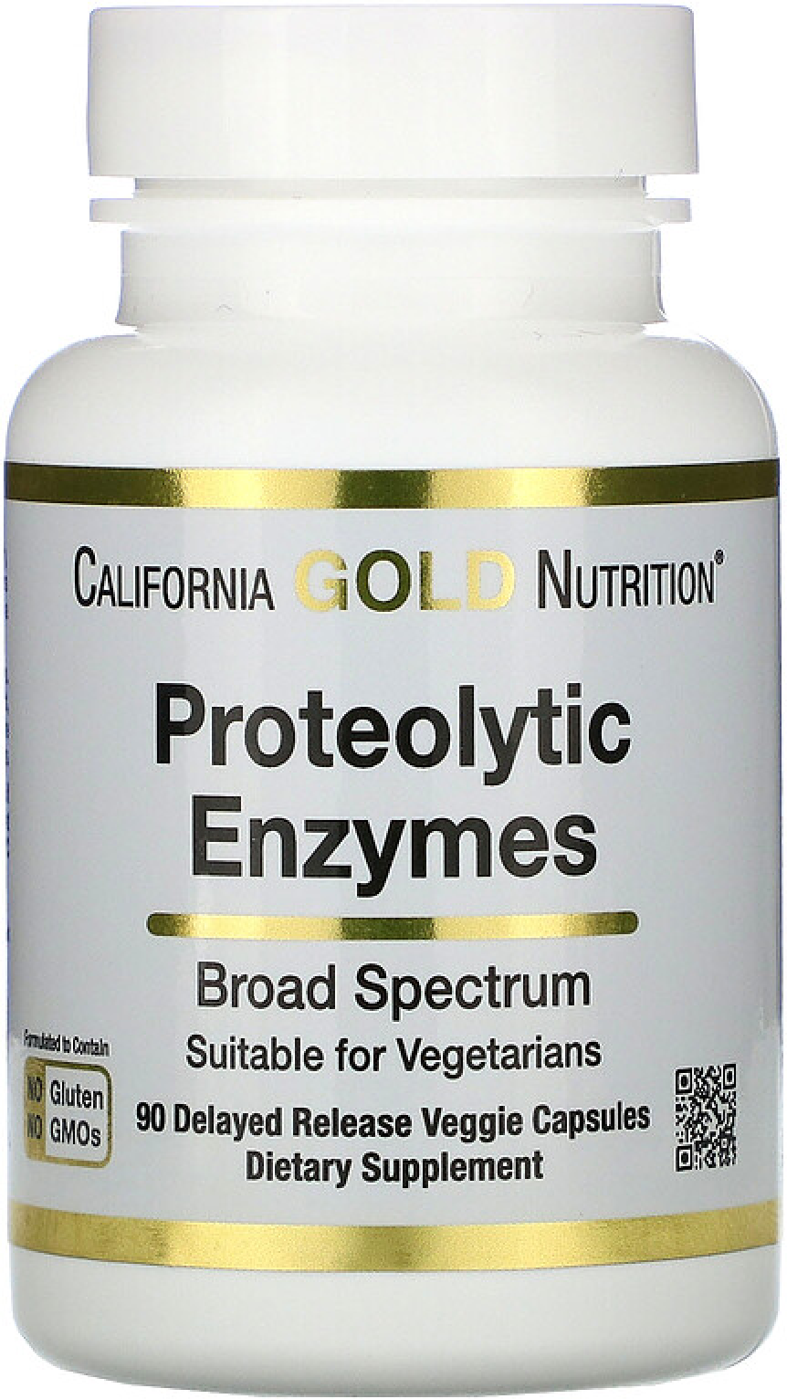 California Gold Nutrition, Proteolytic Enzymes, протеолитические ферменты широкого спектра, 90 растительных капсул с отсроченным высвобождением