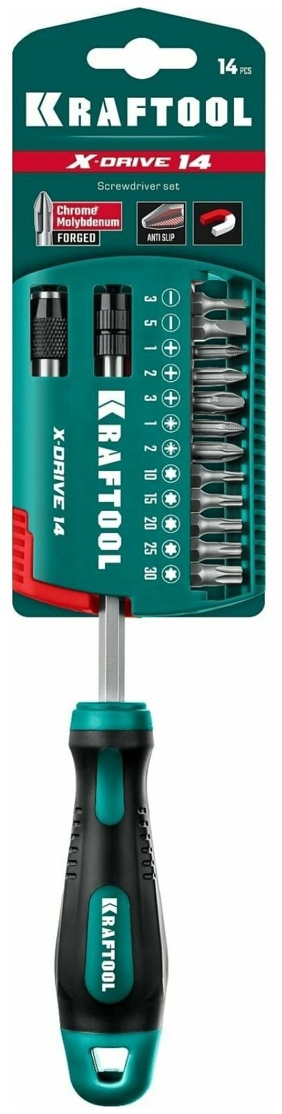 X-Drive-14 набор: отвертка-битодержатель с насадками 14 шт KRAFTOOL 25814