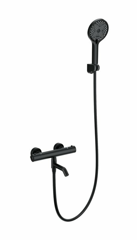 Смеситель для ванны с душем Wonzon & Woghand Inn WW-B2065-A1-MB с термостатом, матовый черный, латунь, современный