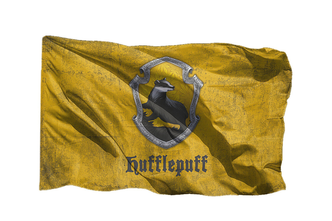 Флаг факультета Пуффендуй - Гарри Поттер на шёлке, 70х105 см - для ручного древка