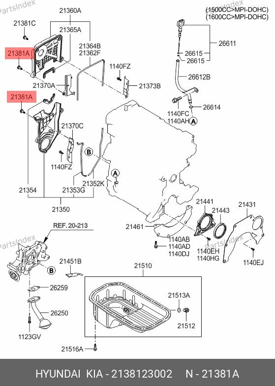 Бoлт автомобильный М8, HYUNDAI/KIA/MOBIS 2138123002