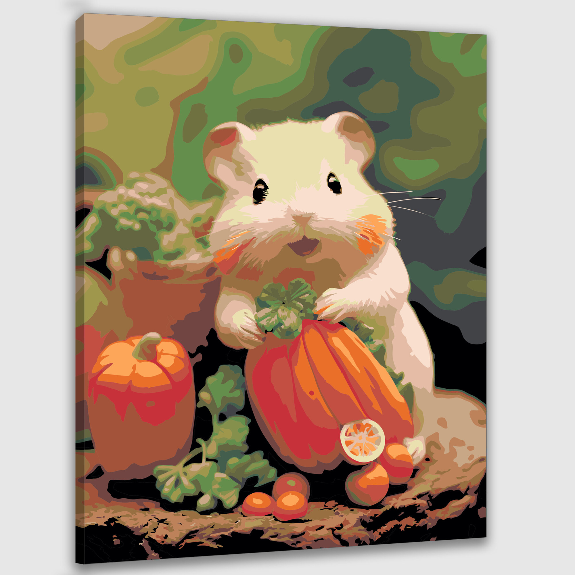 Картина по номерам 40x50 см, глиняная скульптура, хомячок, морковь, тельце, текстуры, детали, оранжевый цвет