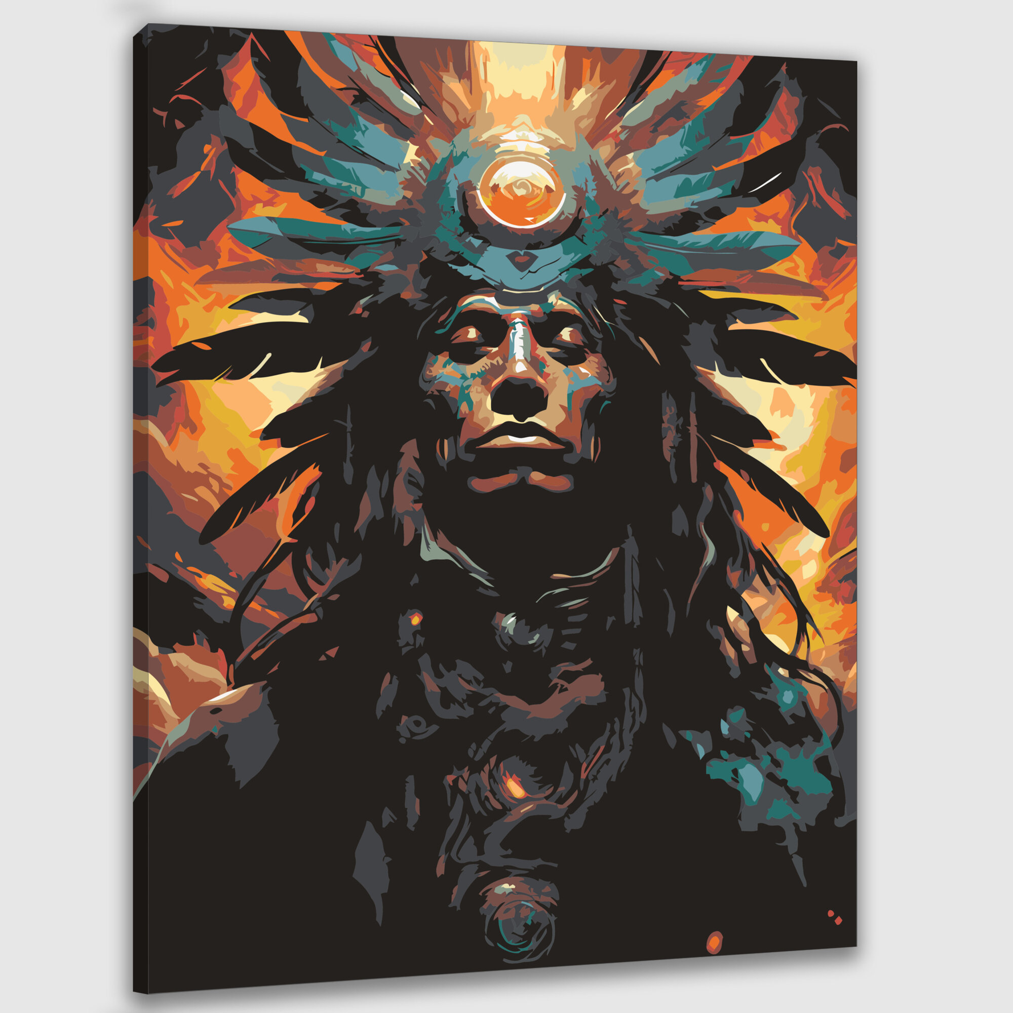 Картина по номерам 40x50 см, шаманская энергия, цифровая картина, яркие цвета, замысловатые узоры, могущественный шаман