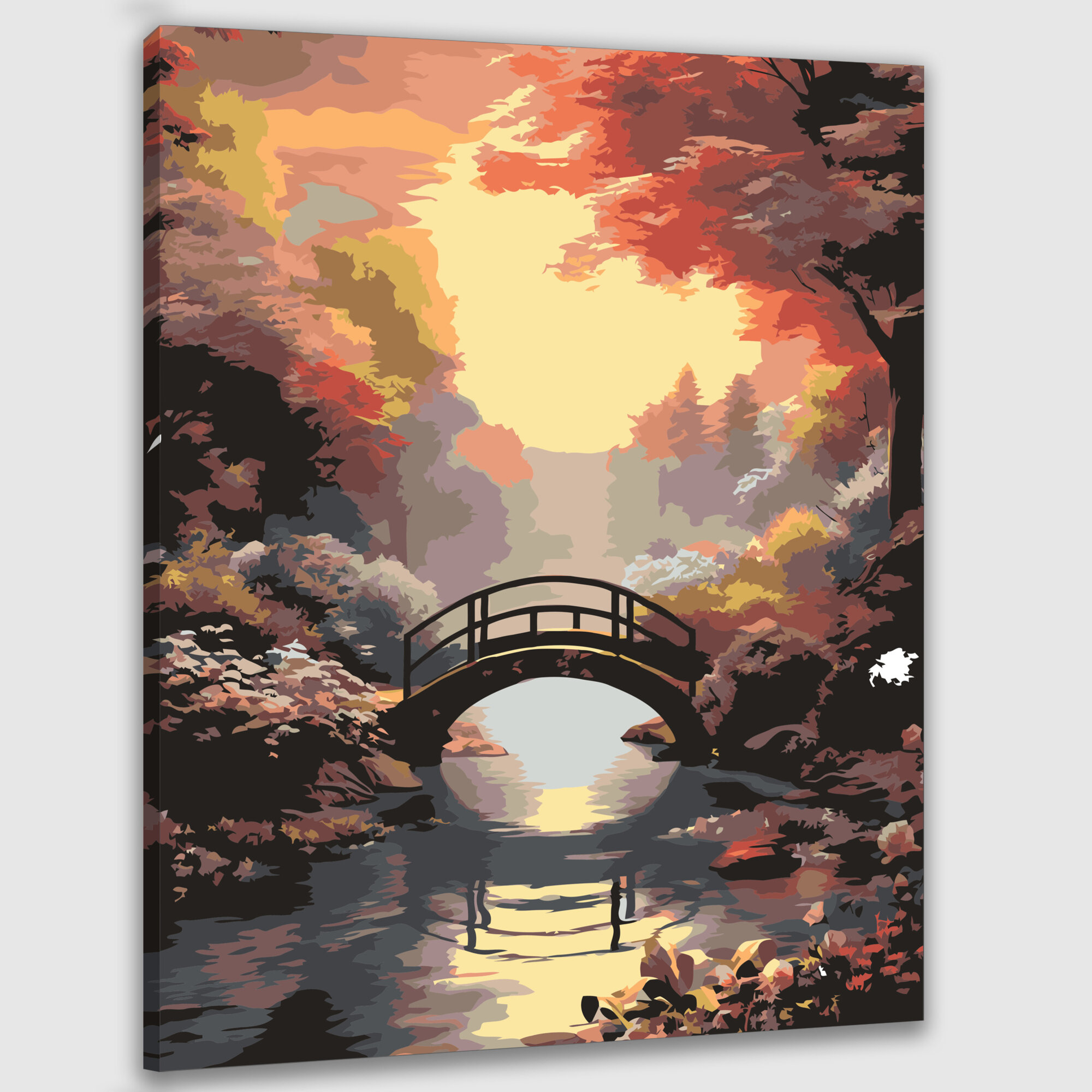 Картина по номерам 40x50 см, потрясающий пейзаж, каменный мост, извилистая река, величественные деревья