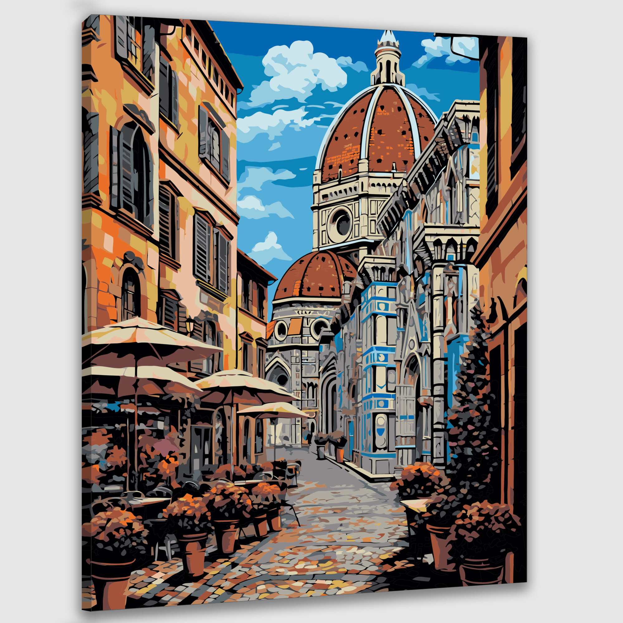 Картина по номерам 40x50 см, мозаика, итальянская культура, итальянская площадь, мощеные улочки, красочные здания, арки