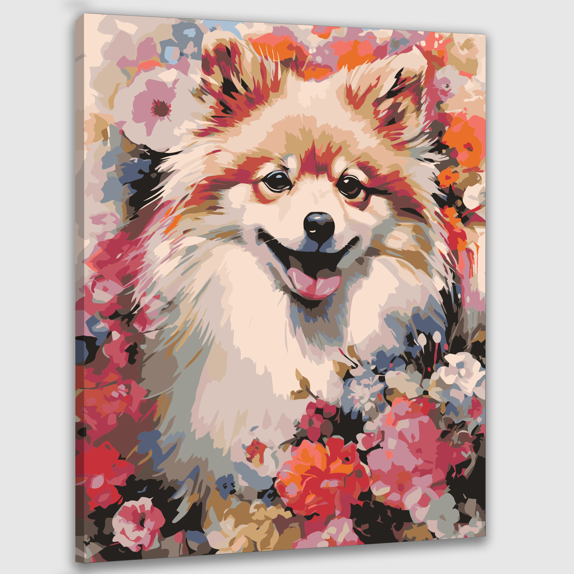 Картина по номерам 40x50 см, померанский шпиц, солнечный сад, переливы меха, цветовые текстуры, красота меха