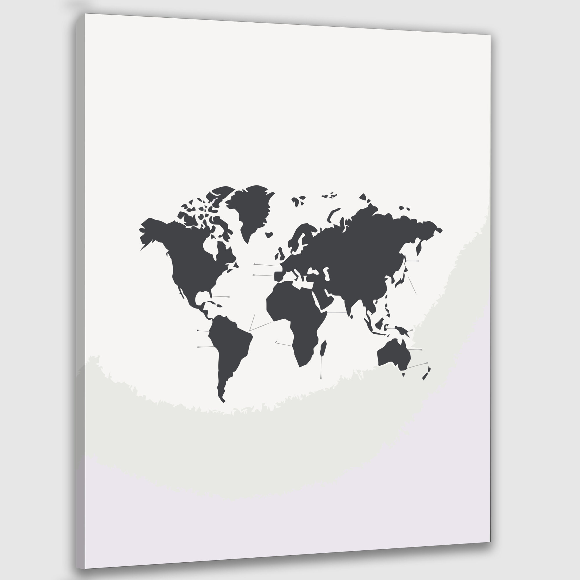 Картина по номерам 40x50 см, карта мира, черно-белый рисунок, минимализм, чистые линии, точные линии, границы