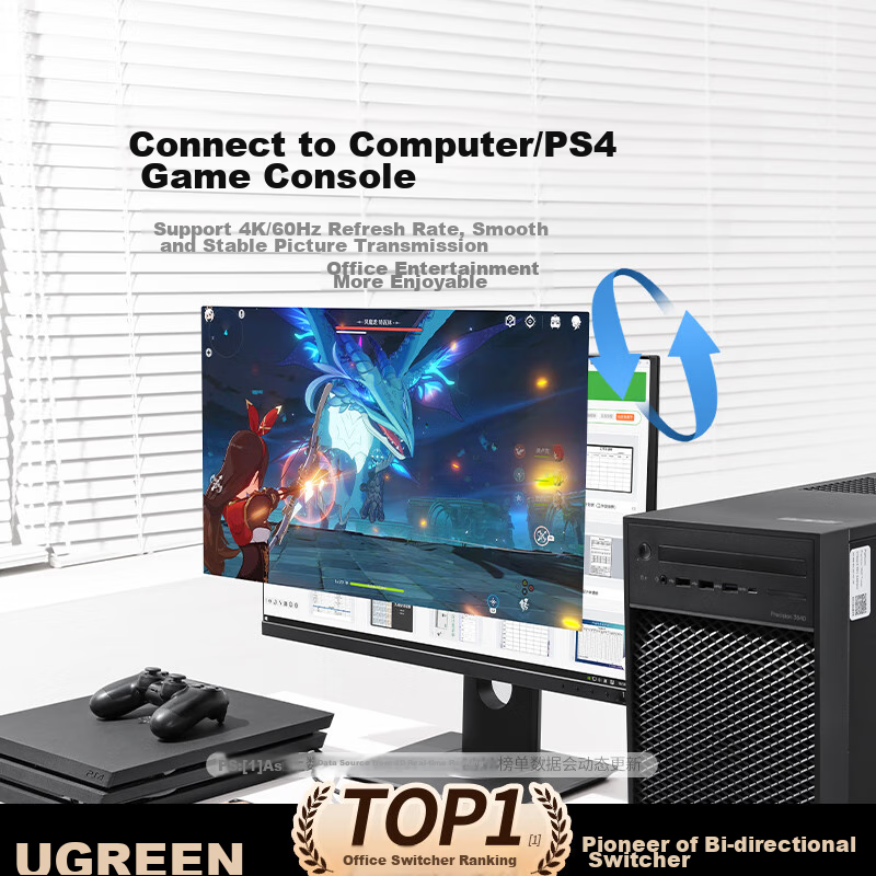 Lulian HDMI 2.0 Bidirectional Switcher, Two-In 4K60Hz HD Video Distributor, One-To Splitter, Laptop Monitor to TV Projection Splitter 70607