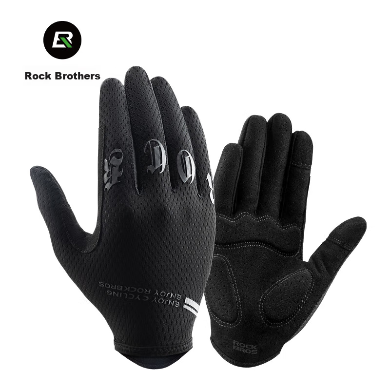Luoke Brothers Cycling Gloves, Full-Finger, for Road And Mountain Bikes, Long-Finger, for Men And Women, Spring And Summer, Touchscreen Compatible, Black, Size L