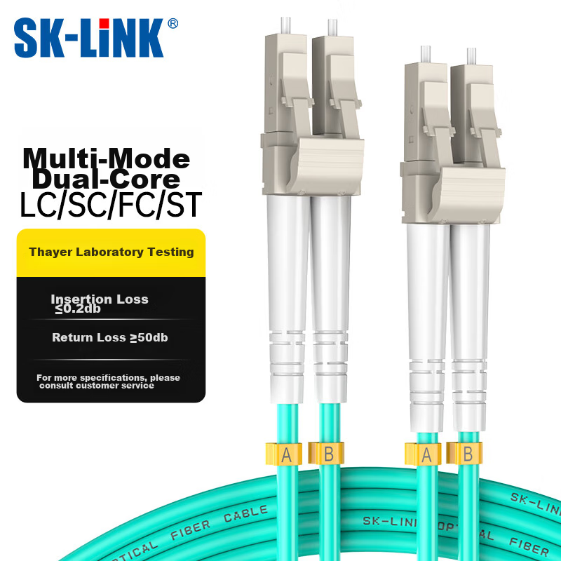 SK-LINK Fiber Optic Patch Cable, LC-LC 10 Gigabit Multi-Mode OM3 Telecom-Grade Dual-Core Data Center Wiring Fiber Optic Cable 5 Meters, LZSH Low Smoke Zero Halogen, SK-TX10GMM