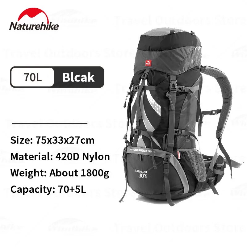 Naturehike 70+5л рюкзак туристический черный 70L-Black