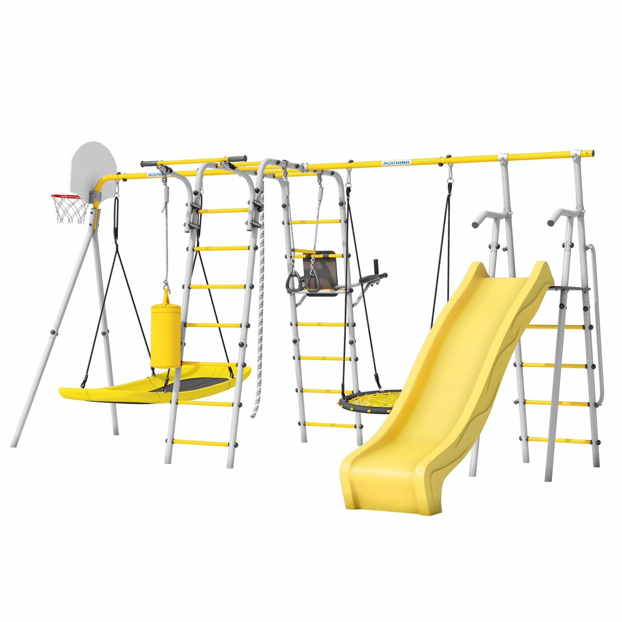 Детский спортивный комплекс для Дачи Romana Fitness (Фитнес) - PRO с горкой высотой 1200 мм по длине 2,2м (Комплект №9)