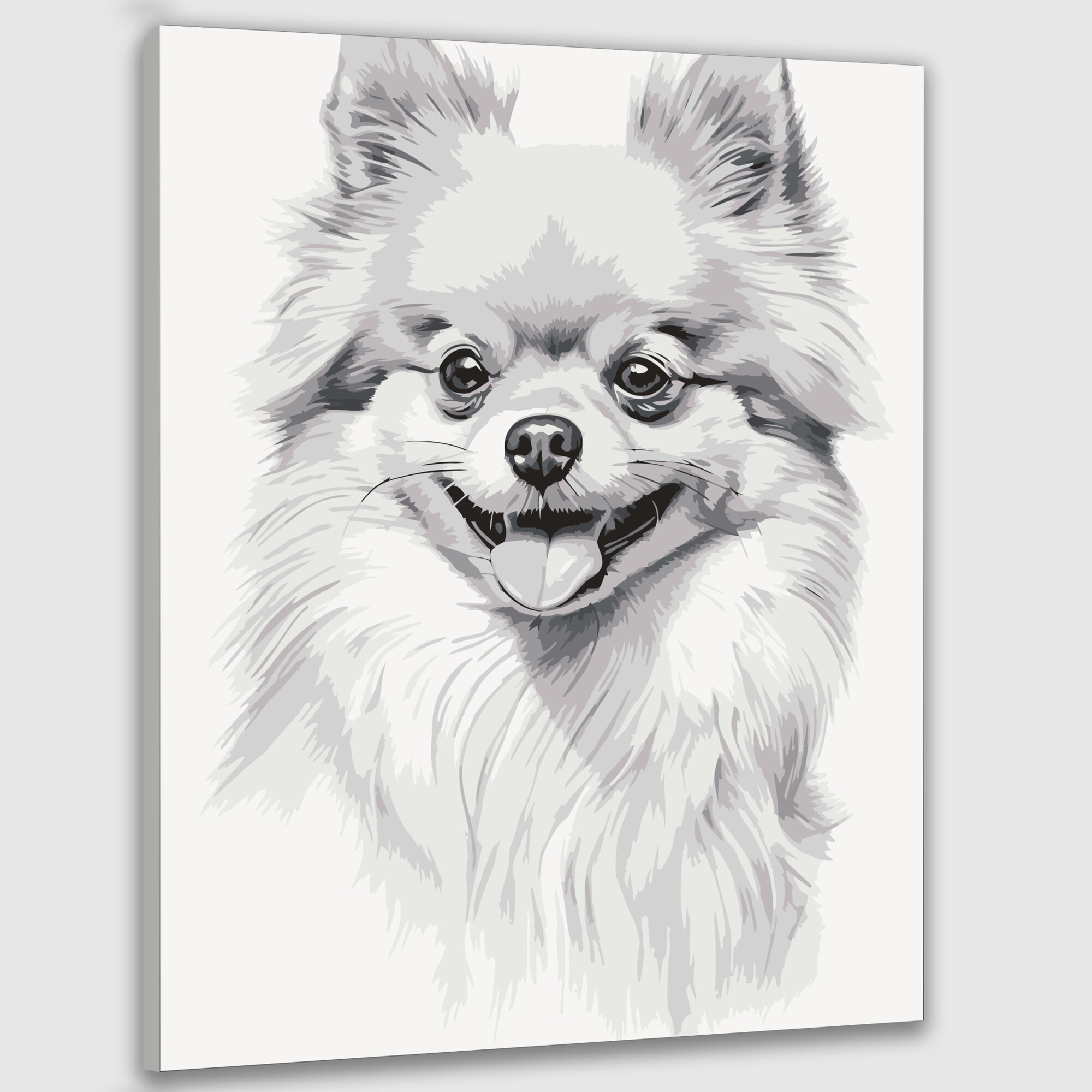 Картина по номерам 40x50 см, реалистичный рисунок, померанский шпиц, уголь, элегантность, грация, растушевка, детали