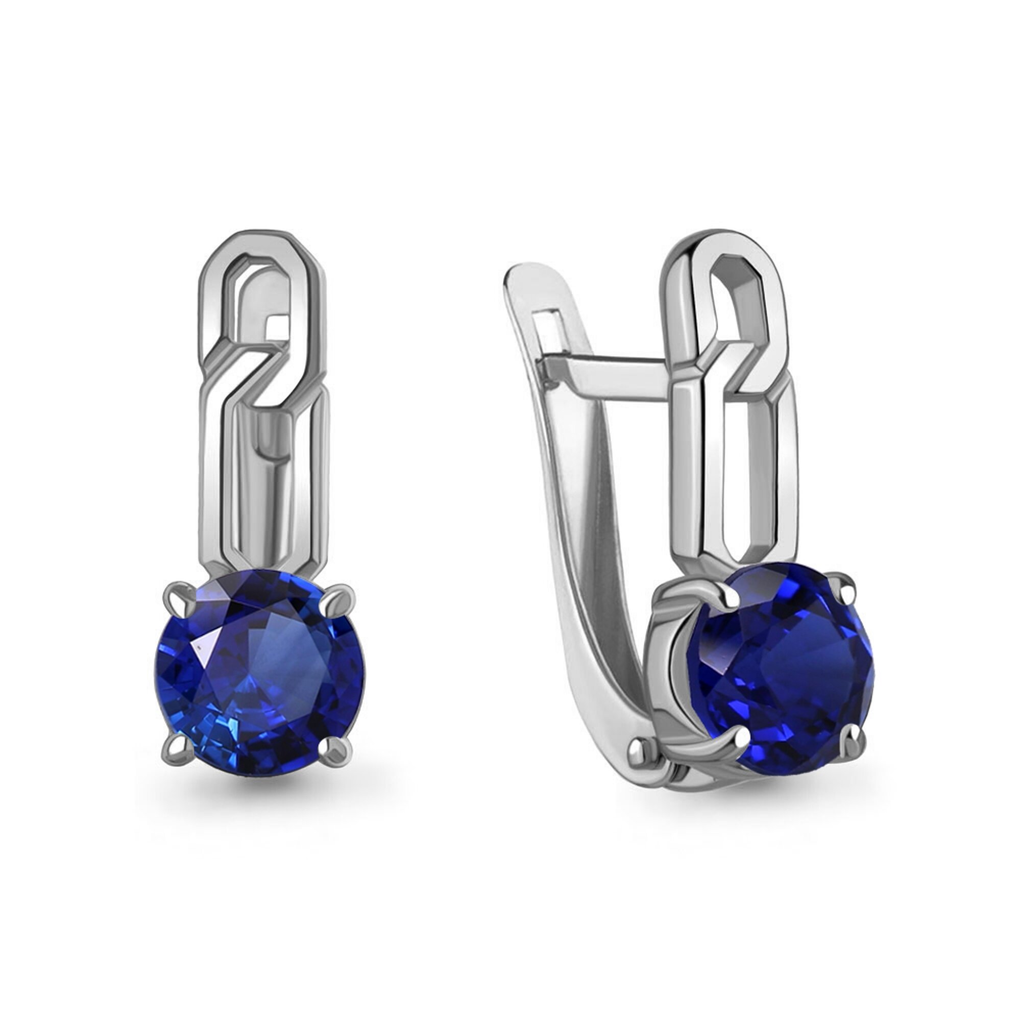 Серьги, серебро, 925 проба, родирование, сапфир синтетический