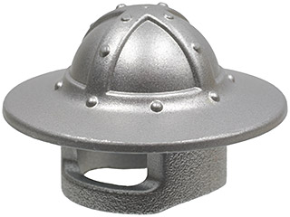 Minifigure, Headgear Helmet Castle Kettle Hat with Chin Guard and Broad Brim, 30273 Metallic Silver U