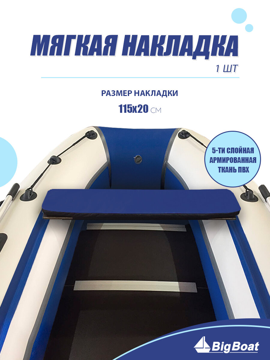 Мягкая накладка на сидение лодки ПВХ, 1 шт, синяя, 1150х200х40