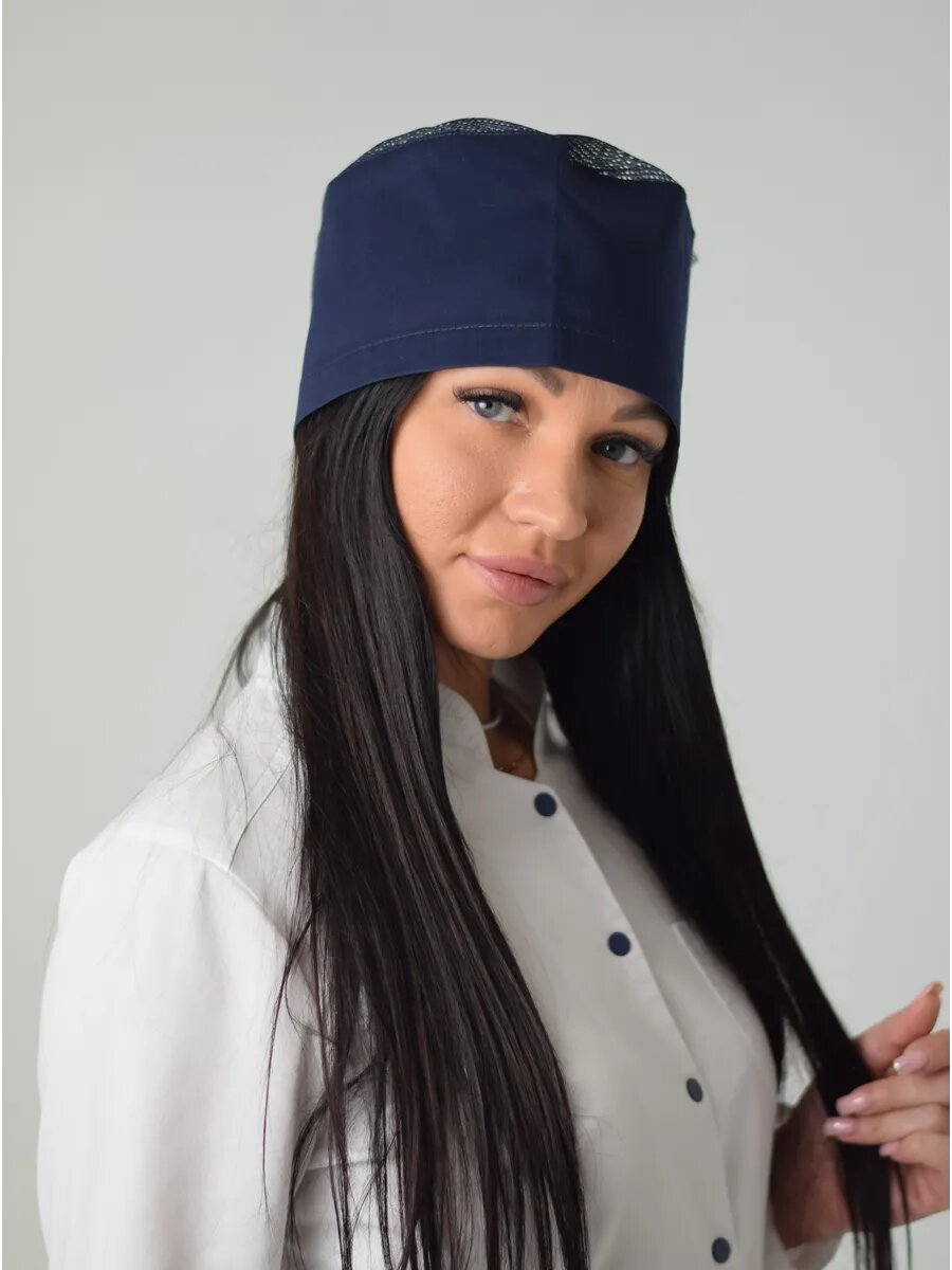 Чепчик медицинский с сеточкой синий