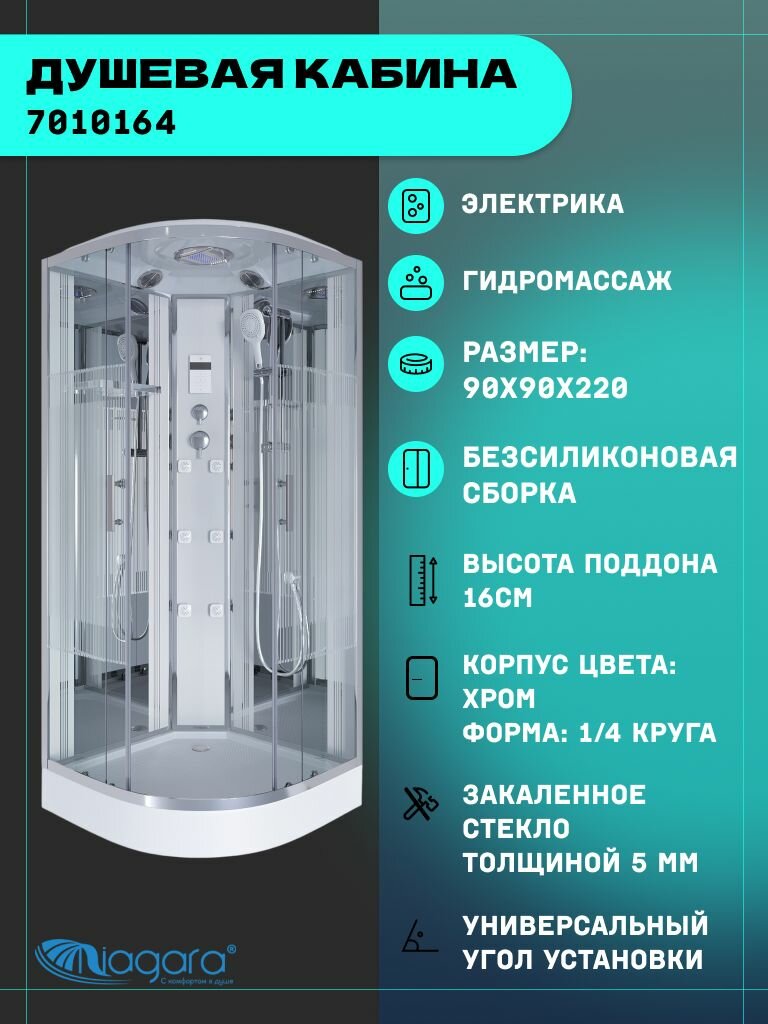 Душевая кабина Niagara Ultra NG-701-01 (90х90х220) низкий поддон(16см), стекло прозрачное с рисунком,4 места