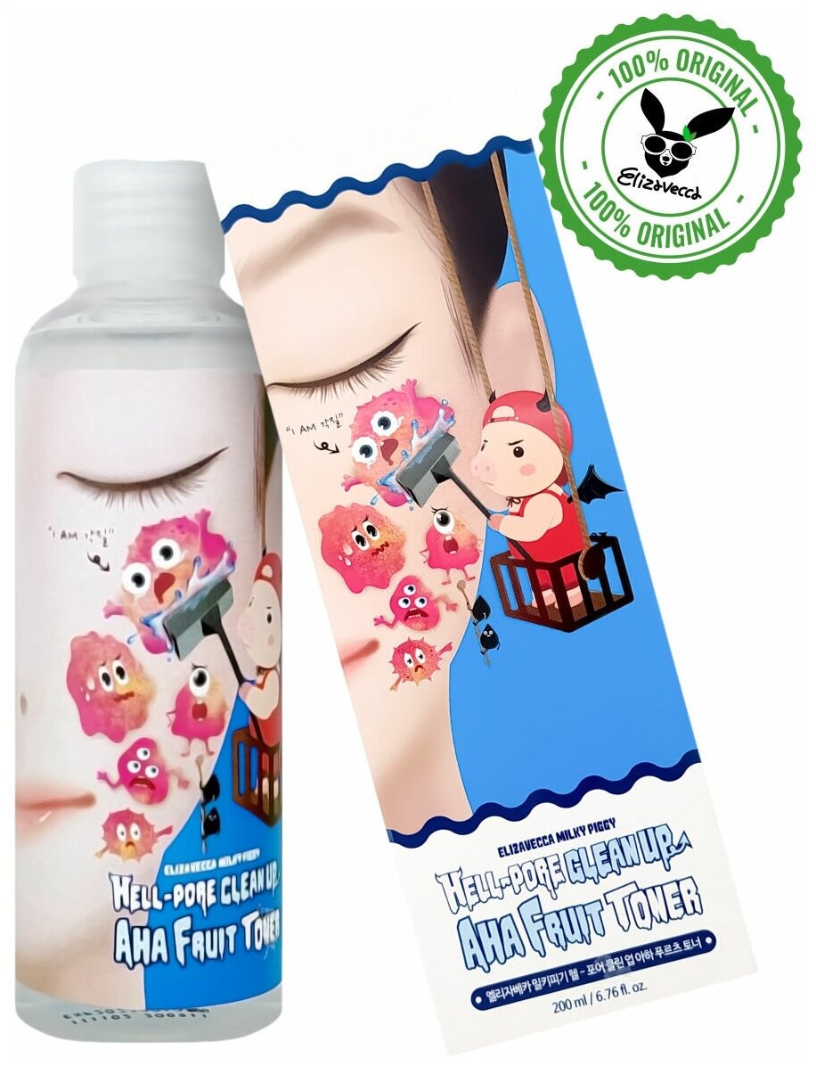 Elizavecca Тонер-пилинг для лица с фруктовыми кислотами Hell-Pore Clean Up Aha Fruit Toner, 200 мл