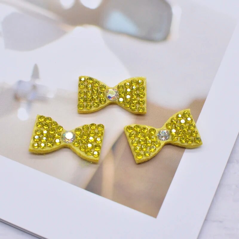 Набор аппликаций бантиков с кристаллами, Yellow, 3 шт.