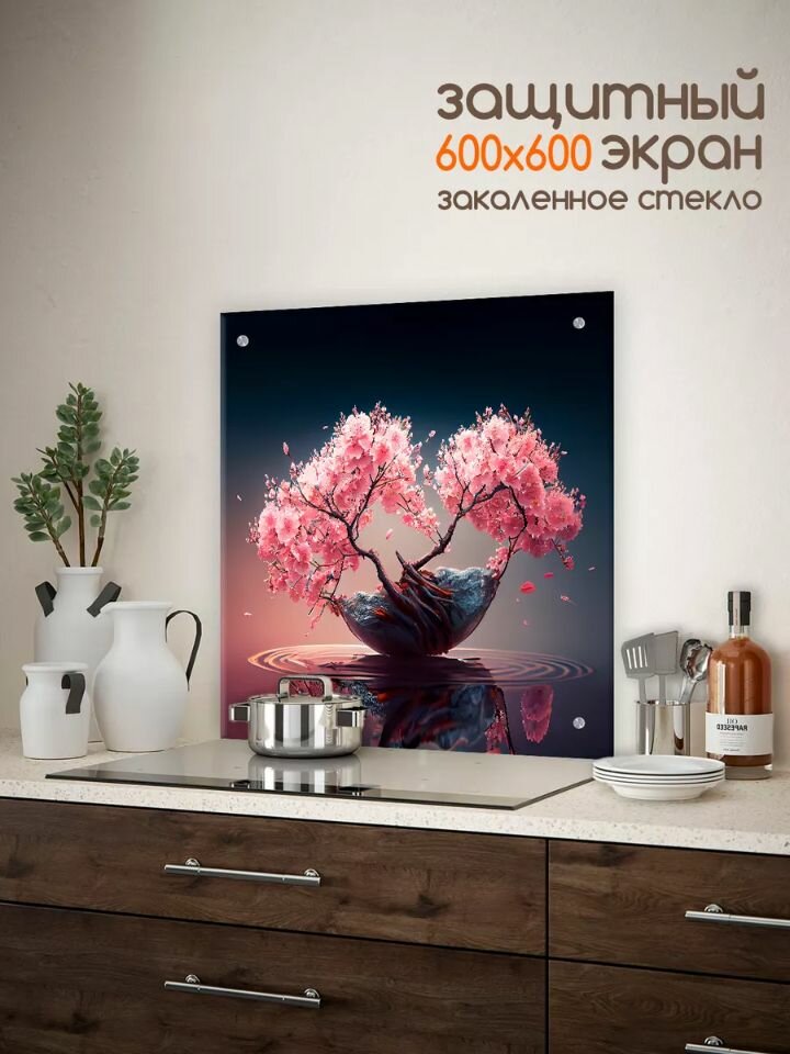 Защитный экран от брызг на плиту 600х600х4мм. Стеновая панель для кухни из закаленного стекла. Фартук для кухни на стену