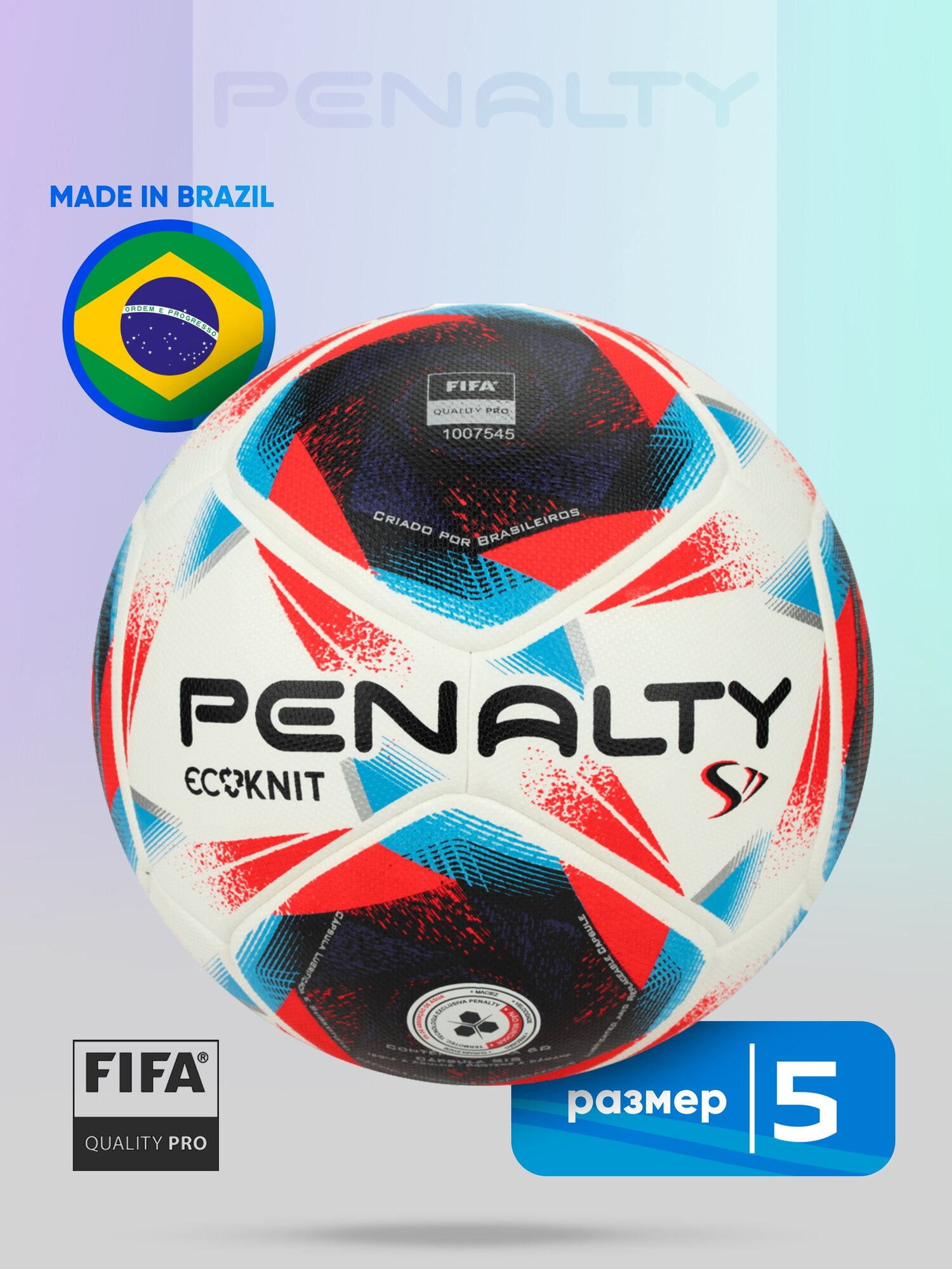 Мяч футбольный PENALTY BOLA CAMPO S11 ECOKNIT XXIII, 5416321610-U, размер 5, FIFA Quality Pro, бело-красно-синий