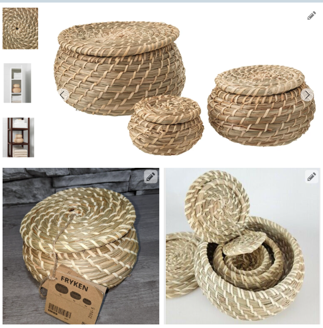 Корзина с крышкой, 3 шт. Икеа , Ротанг . Фрикен. Вьетнам. Арт.803.281.45 / d 15,12, 8 см.