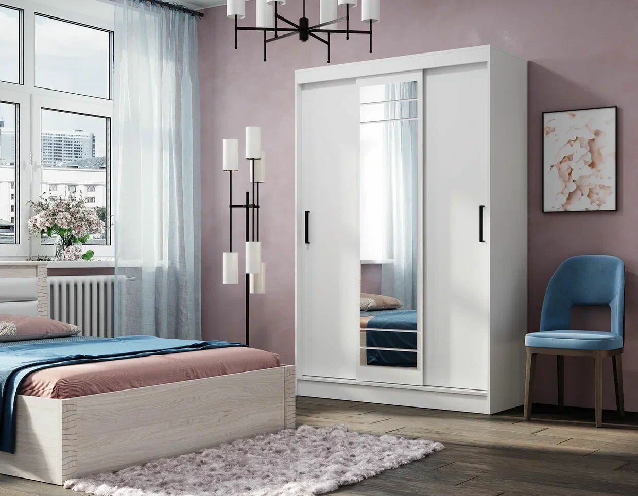 Шкаф-купе "Тео" ШКК-02, шка для одежды, ЛДСП Белый, Мебелони