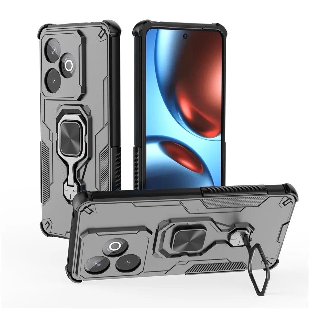Черный противоударный чехол с кольцом для OPPO Realme GT7 5G