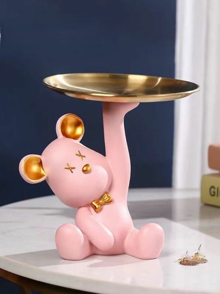 Декоративный кронштейн "Предметы декора", смола, с подсветкой, поднос для медведя, розовый/желтый/золотой