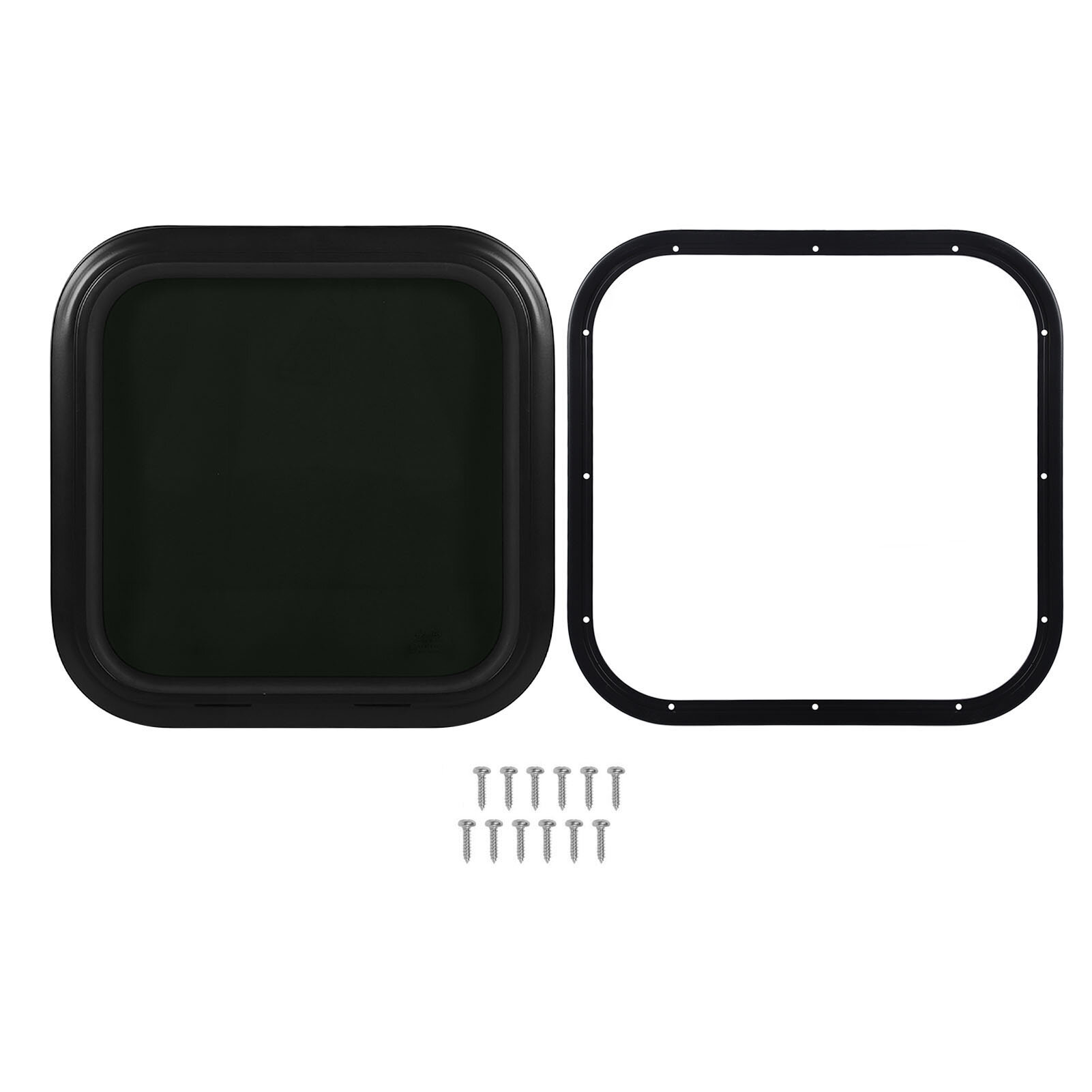 Закругленная входная дверь из прозрачного черного стекла размером 450x450 мм для автодомов и караванов, толщина стенки 26–31 мм.