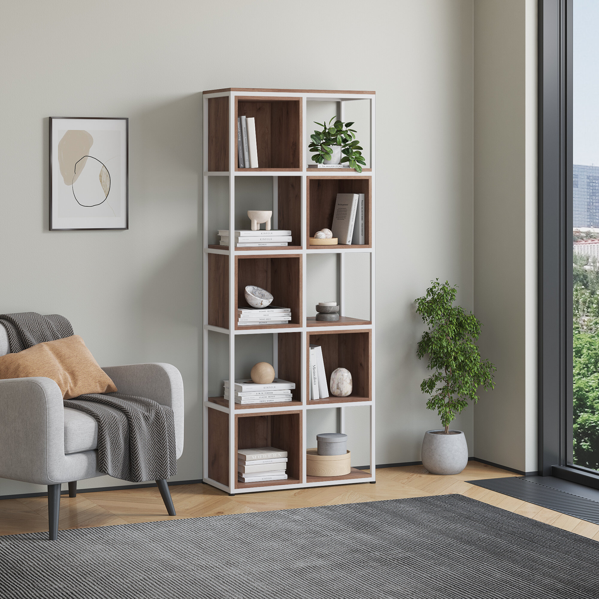 Стеллаж Айсберг Кубо v1 Белый/дуб крафт табак