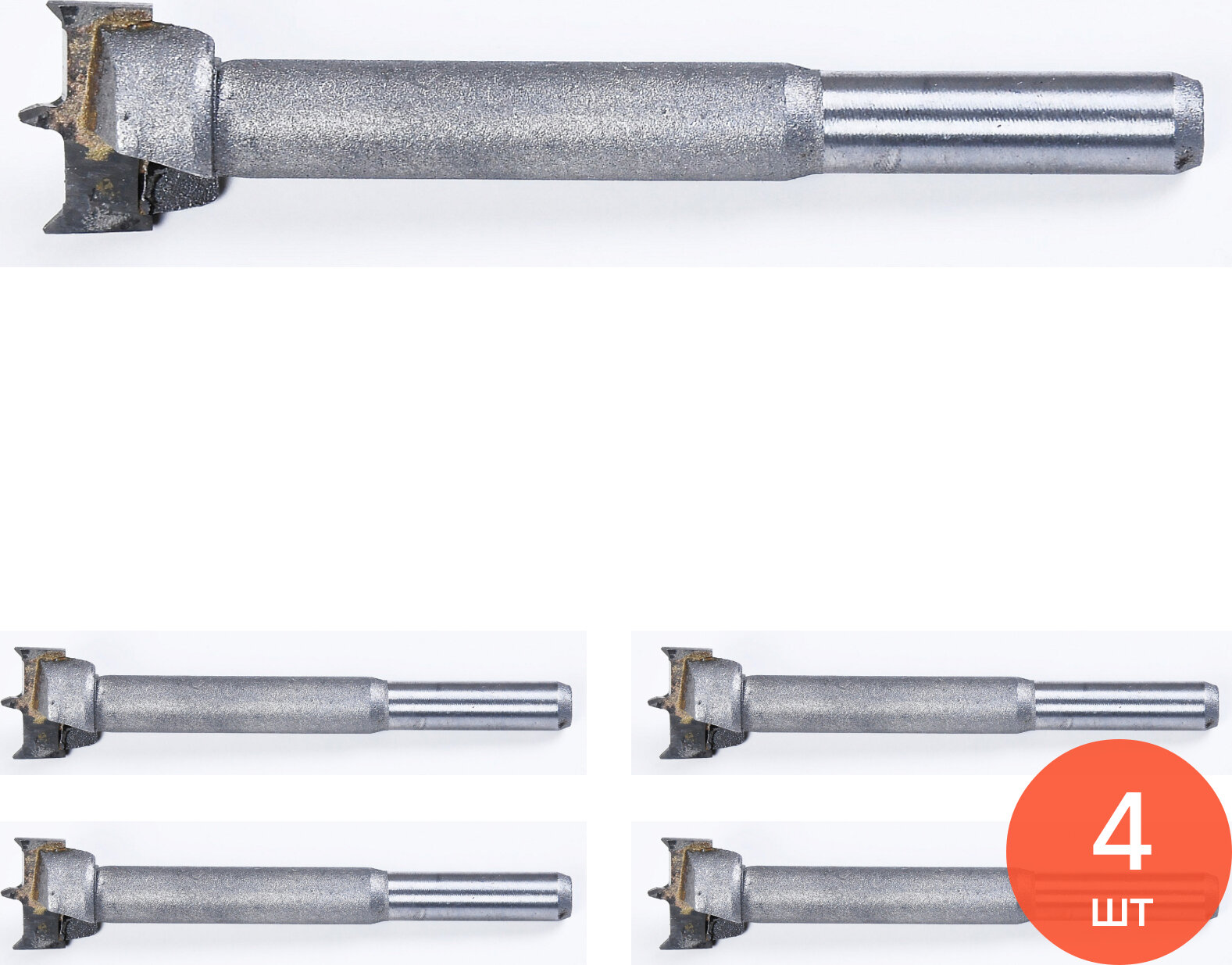 Сверло Форстнера Elitech / Элитеч по дереву, твердосплавное, с цилиндрическим хвостовиком, диаметр 16мм, рабочая длина 48мм / оснастка (комплект из 4 шт)