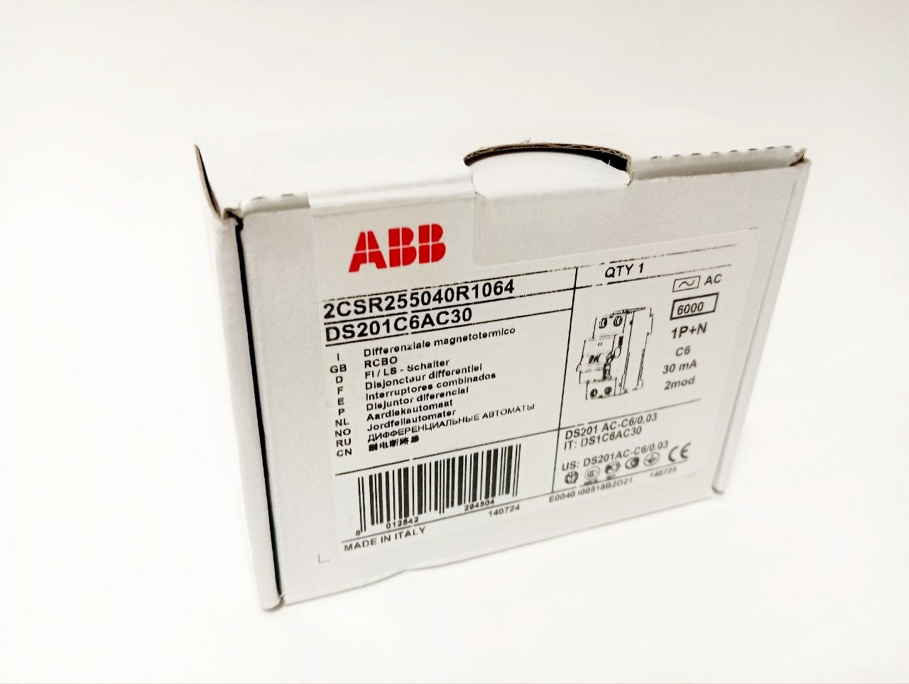 DS201 C6А Дифференциальный автомат 30mA тип АС однофазный 6кА ABB 2CSR255040R1064