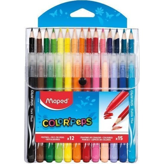 Набор для рисования Maped COLOR'PEPS 27 пр. в футляре (15 цв. карандашей Star и 12 фломастеров ColorPeps Jungle)
