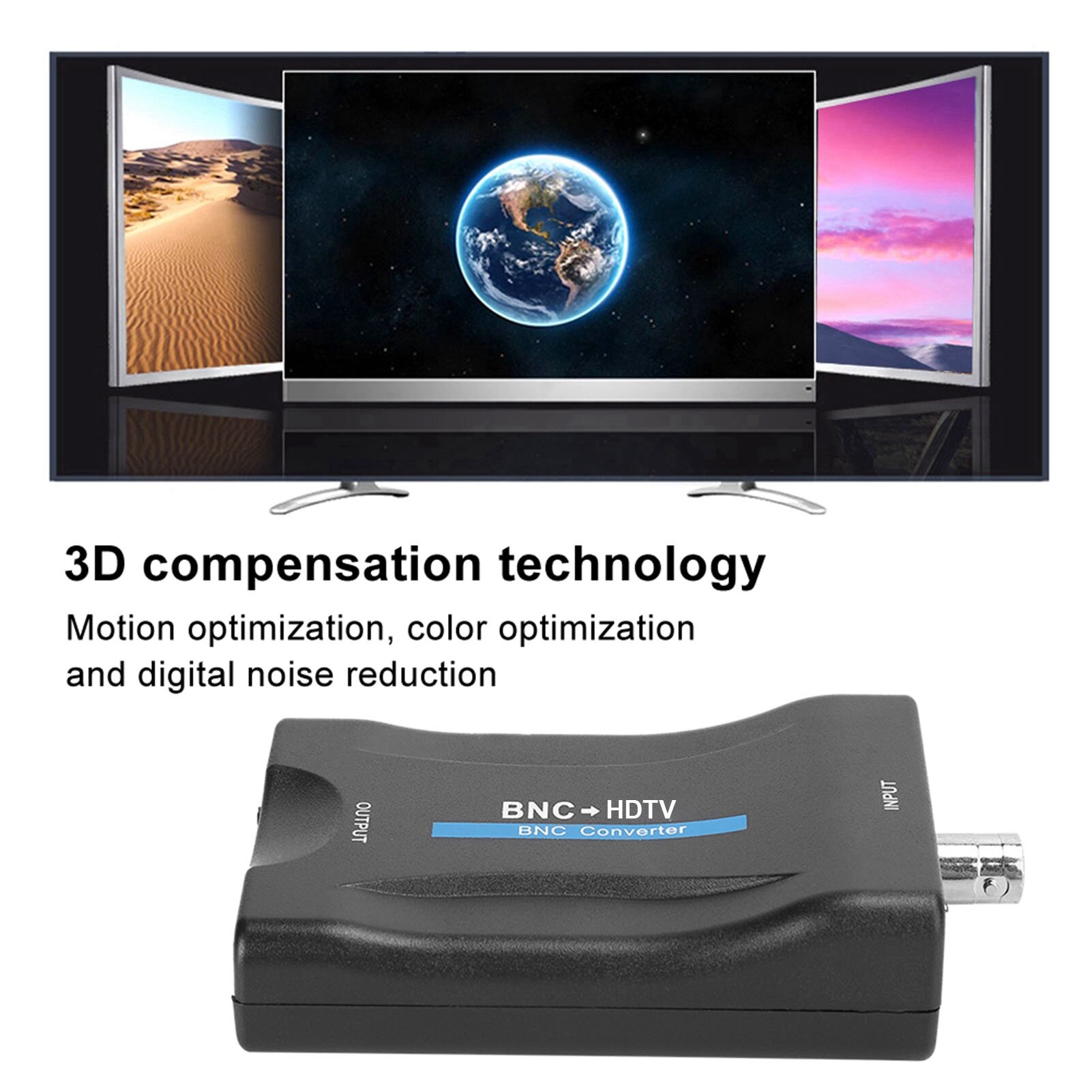 Конвертер BNC в HDTV материал ABS поддержка 1080P/720P без потерь PAL/NTSC преобразование входящий сигнал автоматическое обнаружение с аудио портом пакет включает 1 Конвертер 1 Кабель 1 Инструкцию вес 76г DC5V кабель питания