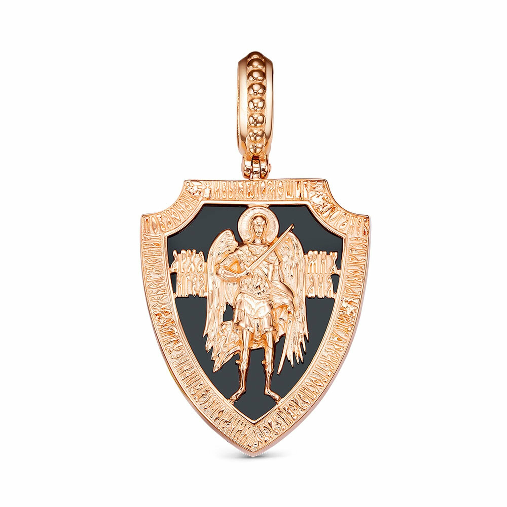 Иконка, красное золото, 585 проба, оникс