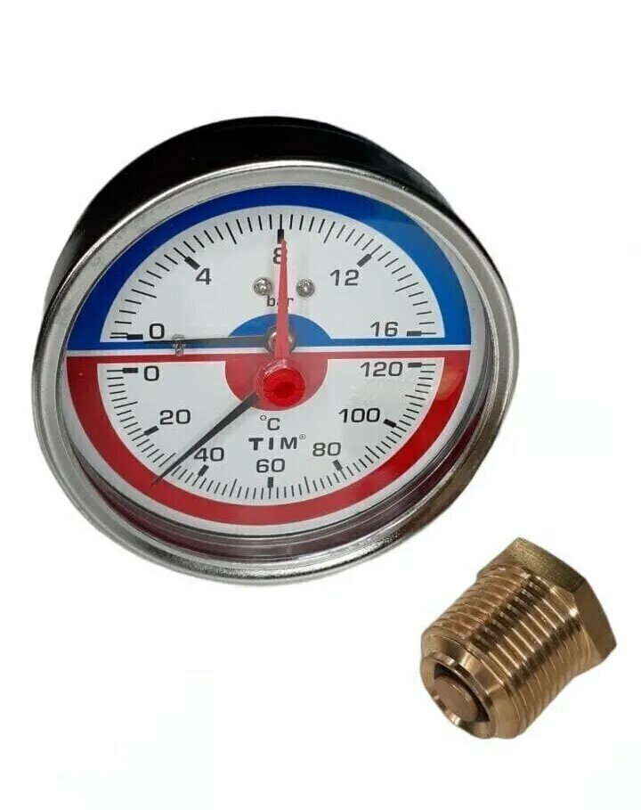 Термоманометр аксиального подключения 1/2" 16 бар Y-80T-16 TIM