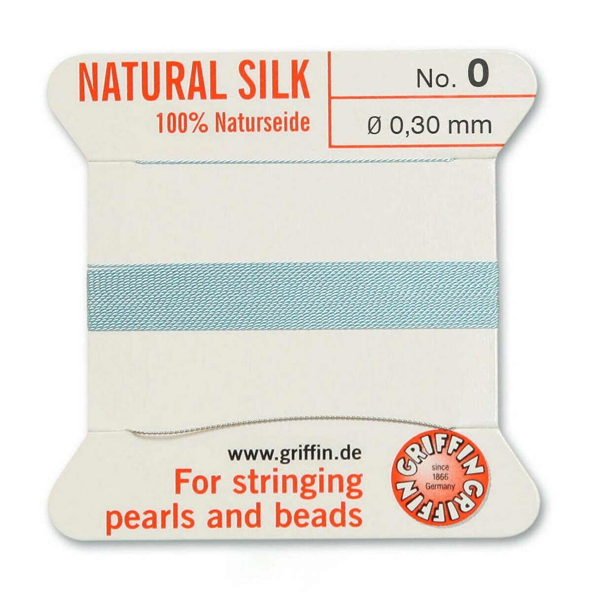 Нить шелковая, Griffin No.0 (0.3мм), бирюзово-голубая, с иглой, моток, 2 метра