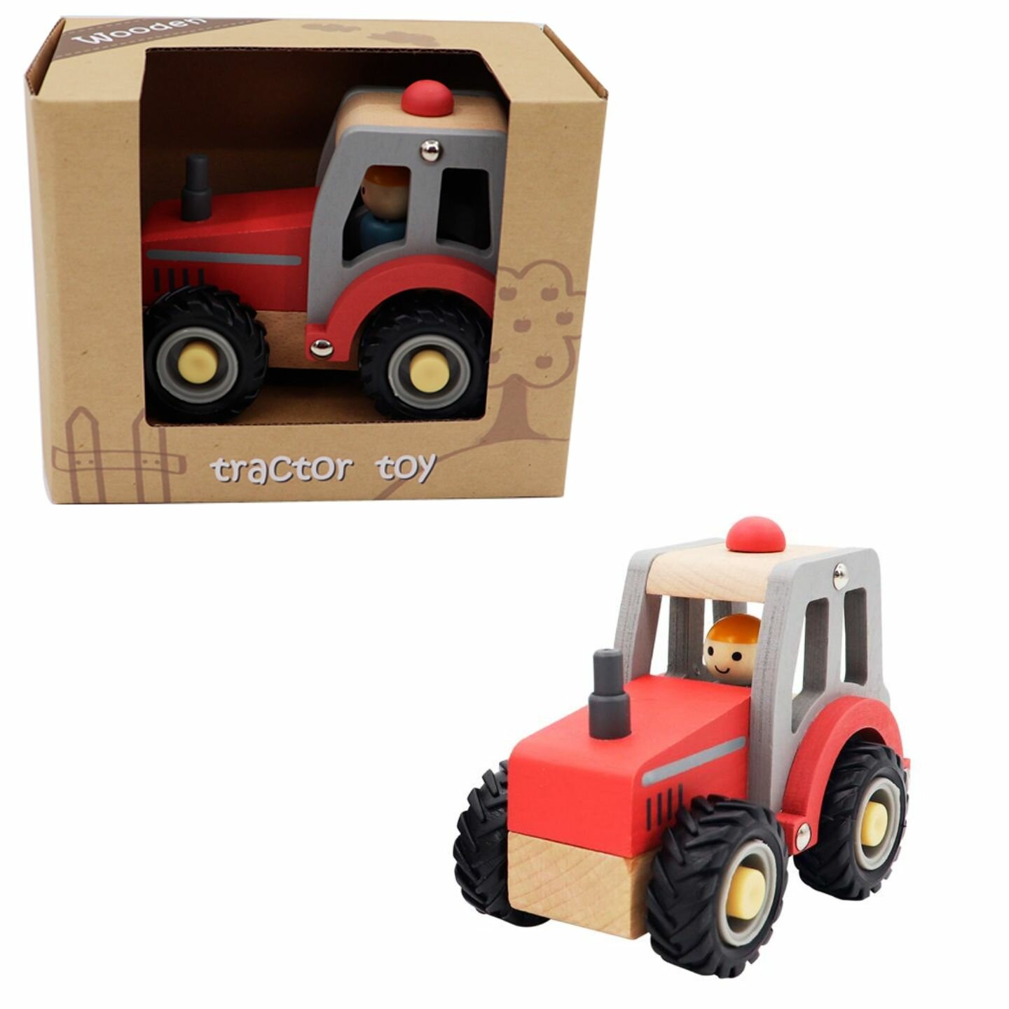 Игрушечный трактор Детское Время (цвет - красный, без механизмов, фигурка не съёмная, материалы: дерево, металл, пластик, резина), 23614-K