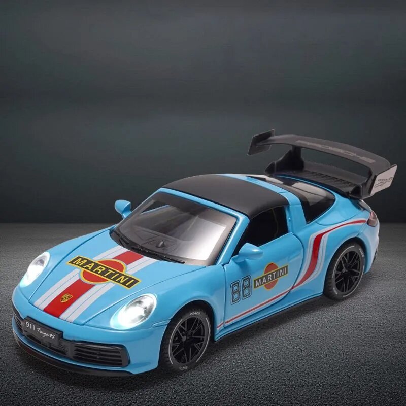 Миниатюрная модель автомобиля из литого металла Порше 911 Каррера 4S Мартини модель автомобиля Игрушки 1:32 Porsche 911 Carrera 4S Martini, со светом и звуками