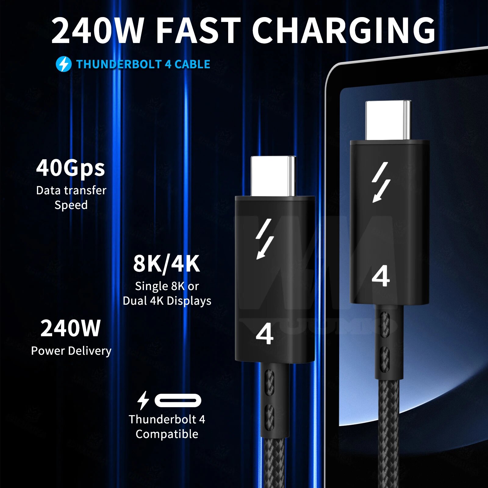 USB 4 Кабель для Thunderbolt 4 40 Гбит/с 1.5 м