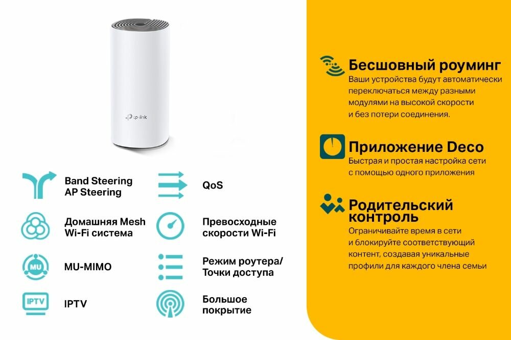Mesh-Система TP-Link Deco M4(1-pack), AC1200, двухдиапазонная, 2xRJ45 1Гбит/с, (комплект из 1шт)