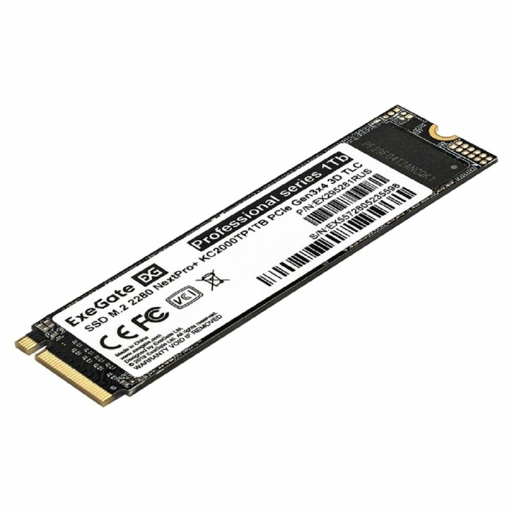 EXEGATE носитель информации SSD M.2 2280 1Tb NextPro+ KC2000TP1TB PCIe Gen3x4, NVMe, 22x80mm, 3D TLC EX295281RUS