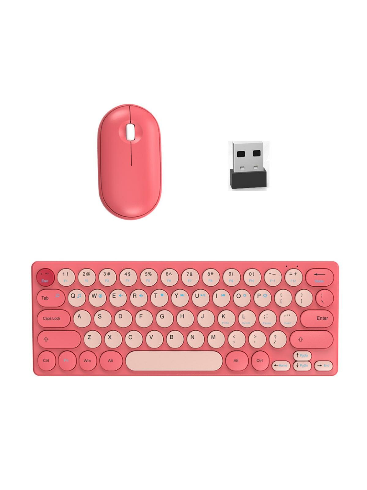Wireless Keyboards And Mouse Combo With Round Keycaps 2.4G 64Keys Silents Clicks For PC Laptop Ergonomic