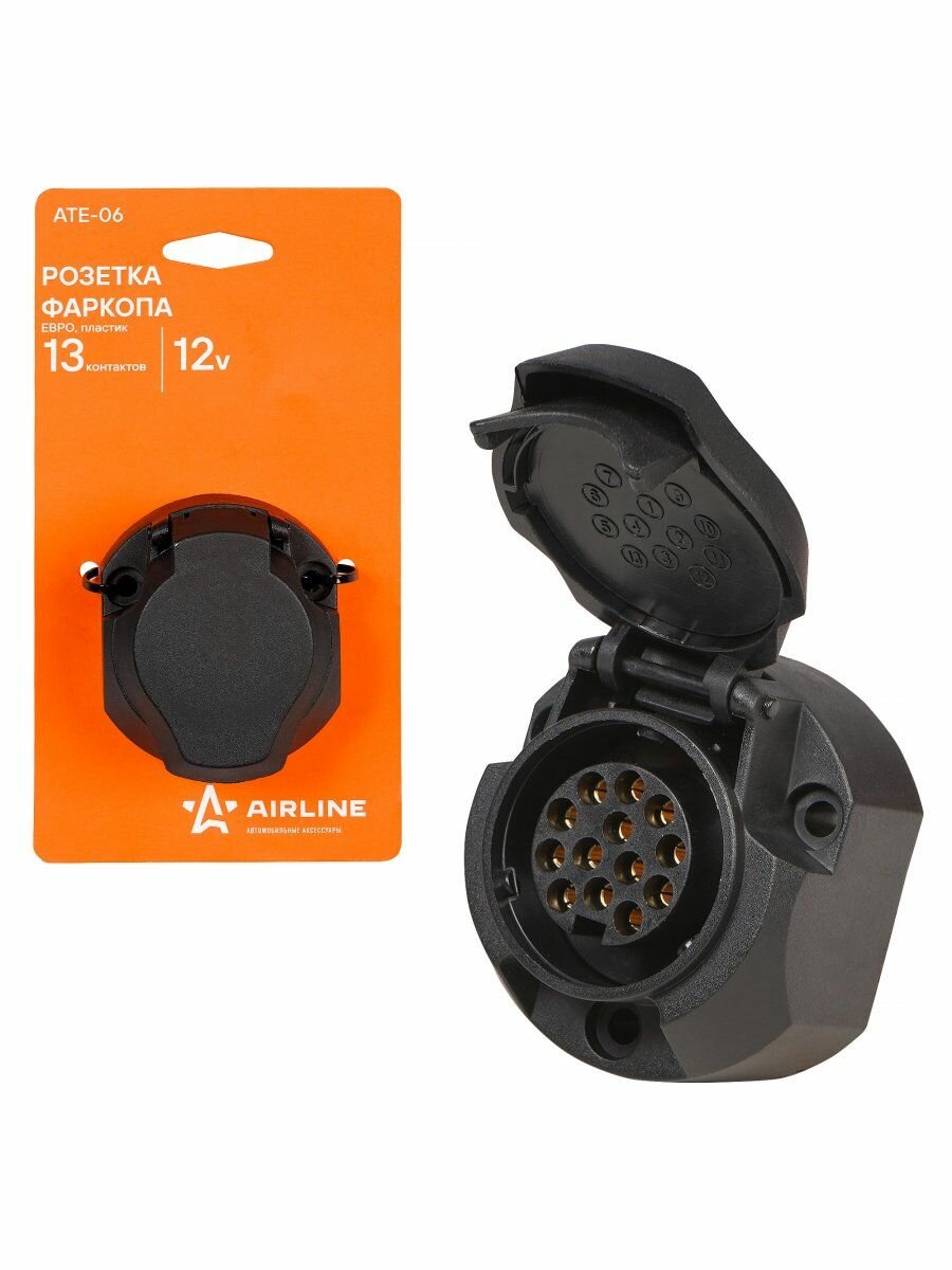 Розетка фаркопа 12В 13 контактов евро пластик, AIRLINE ATE06