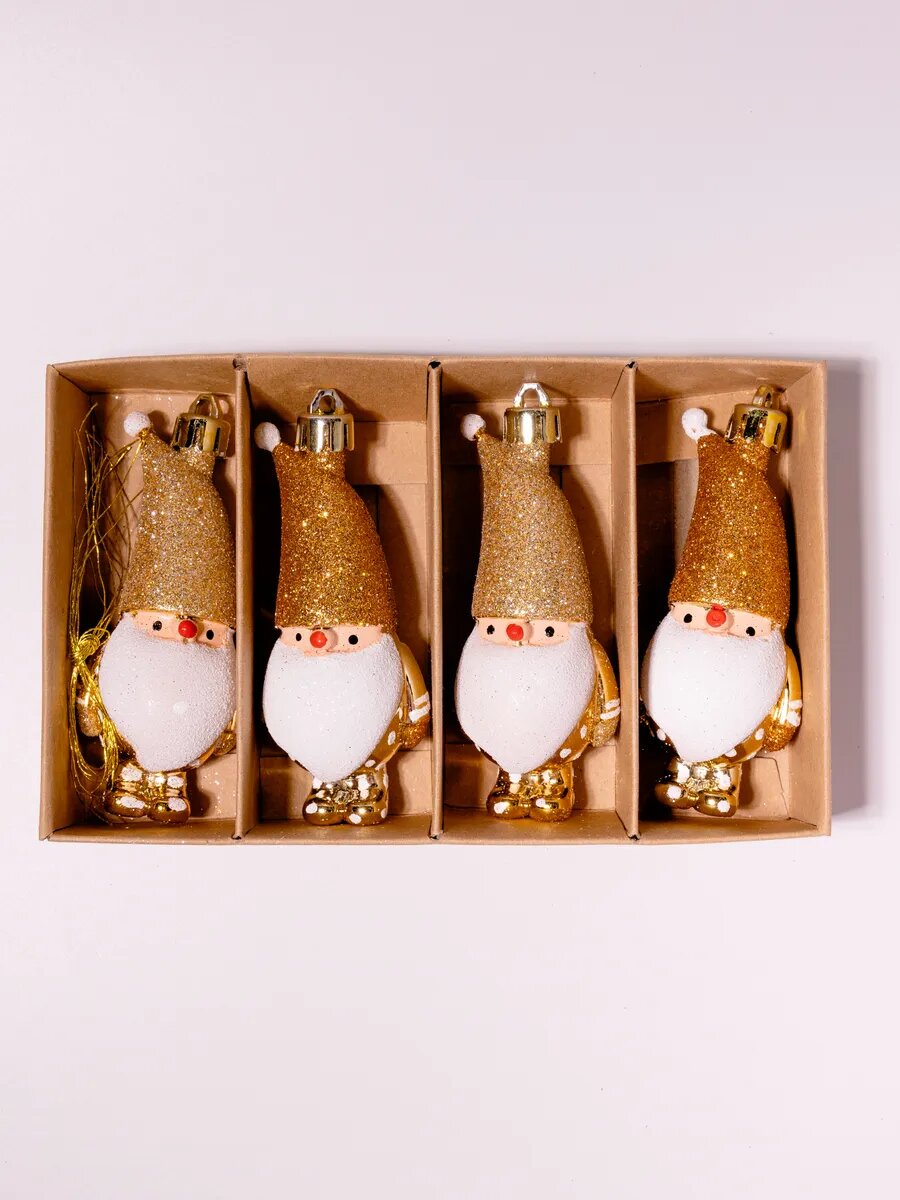 Елочные игрушки набор новогодние золотые гномы на елку